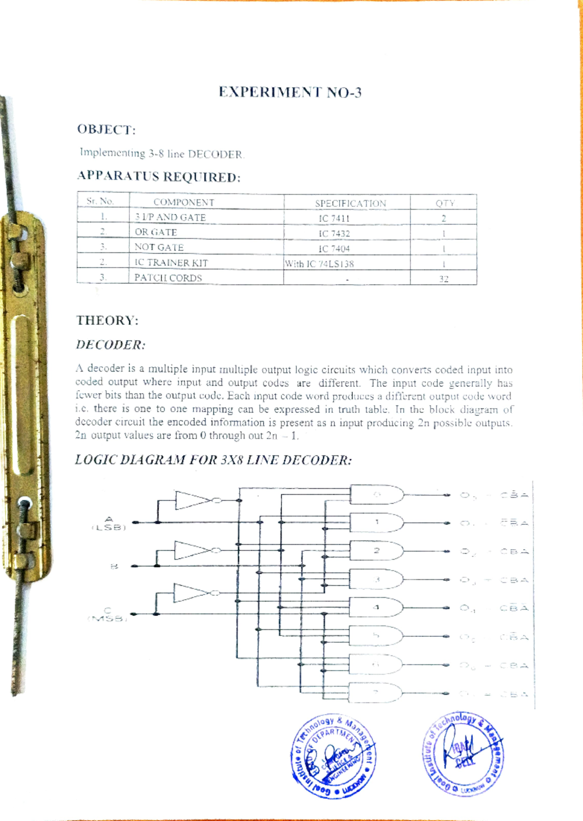 CoA Experiment 3: Practical on 3-8 Line Decoder Implementation - Studocu