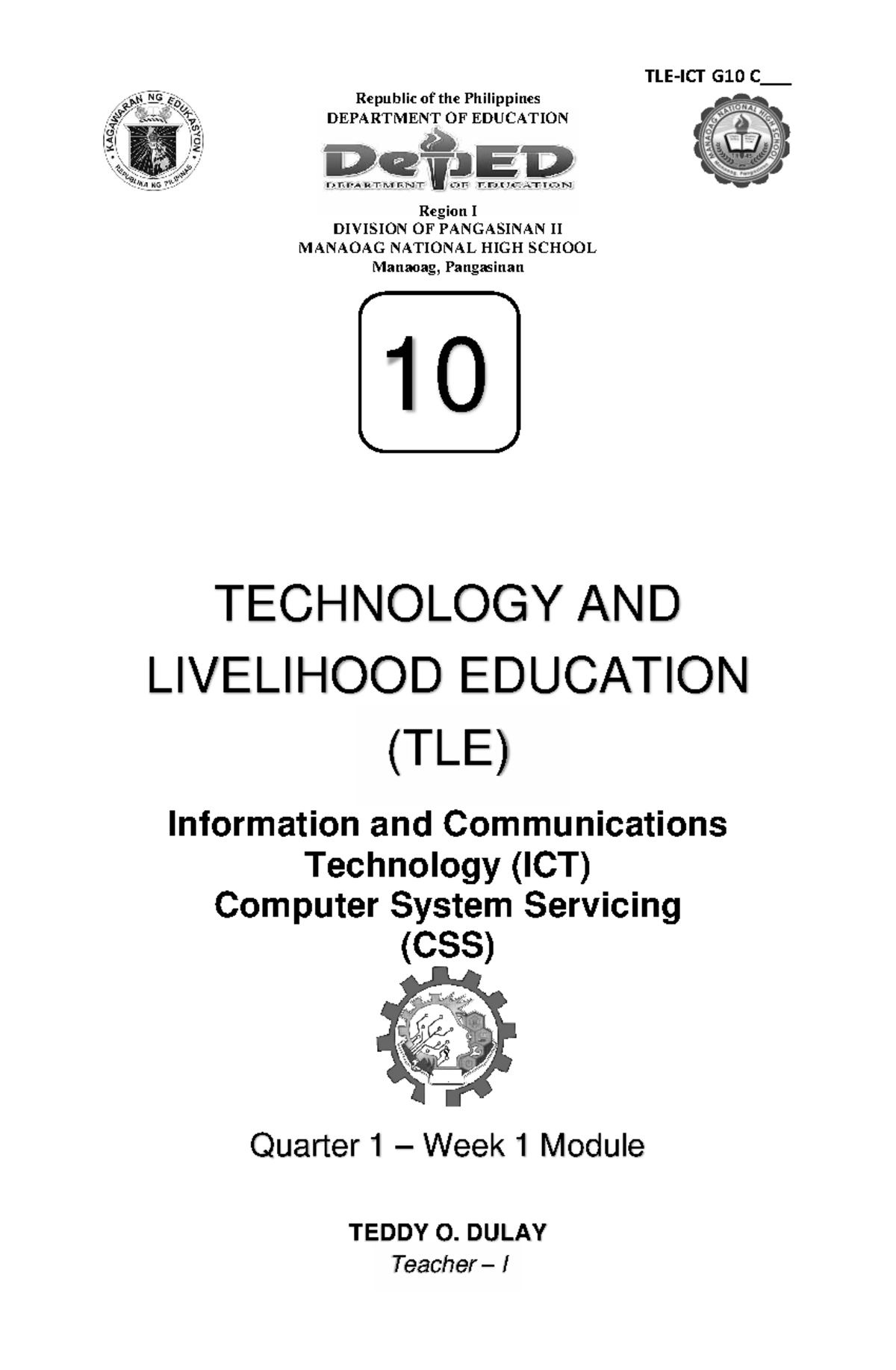 TLE 10 CSS Q1 W1 Module: Safety Procedures in Computer Systems - Studocu