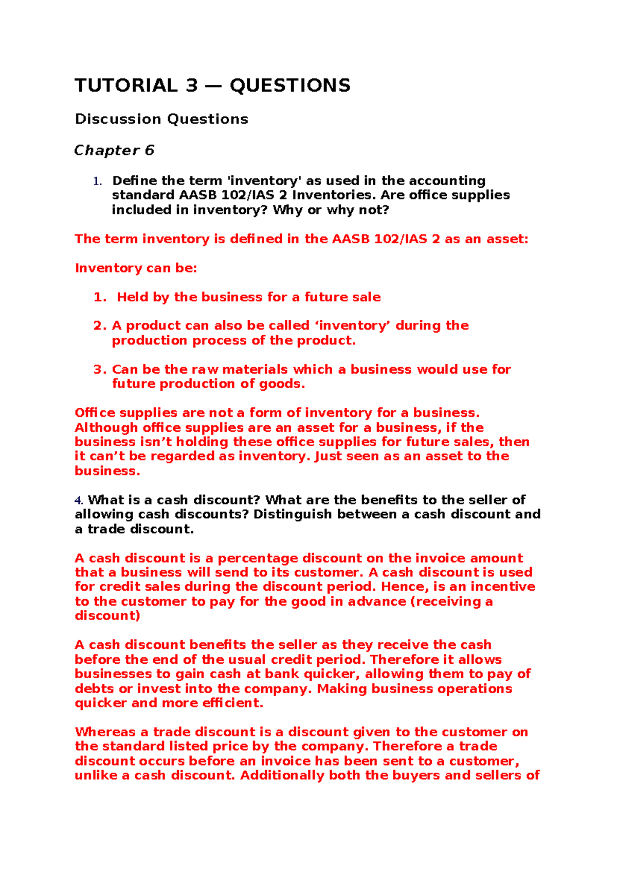 Tutorial 3 Answers - TUTORIAL 3 — QUESTIONS Discussion Questions ...