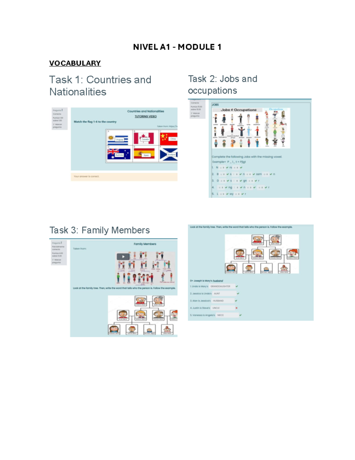 Example vocabulario ingles A1 - Ingles - NIVEL A1 - MODULE 1 VOCABULARY ...