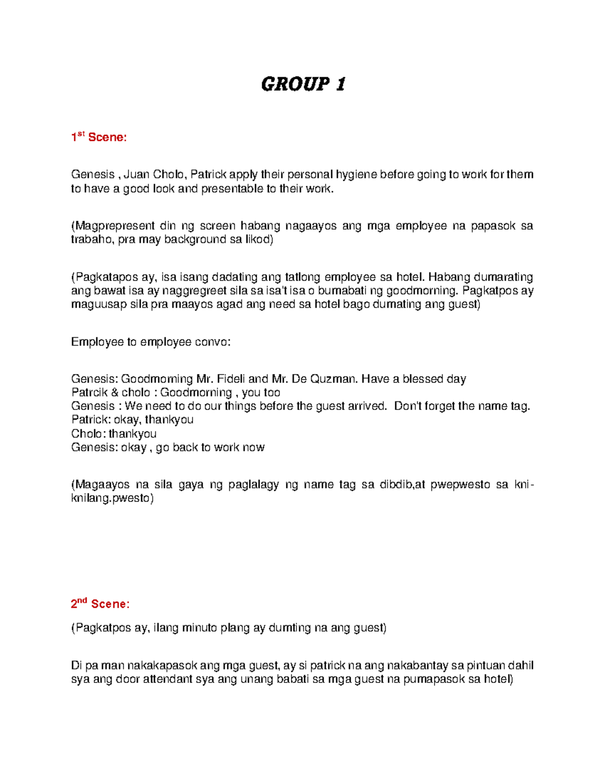 Hotel Front Office Role Play: Group 1 Presentation Ideas - Studocu