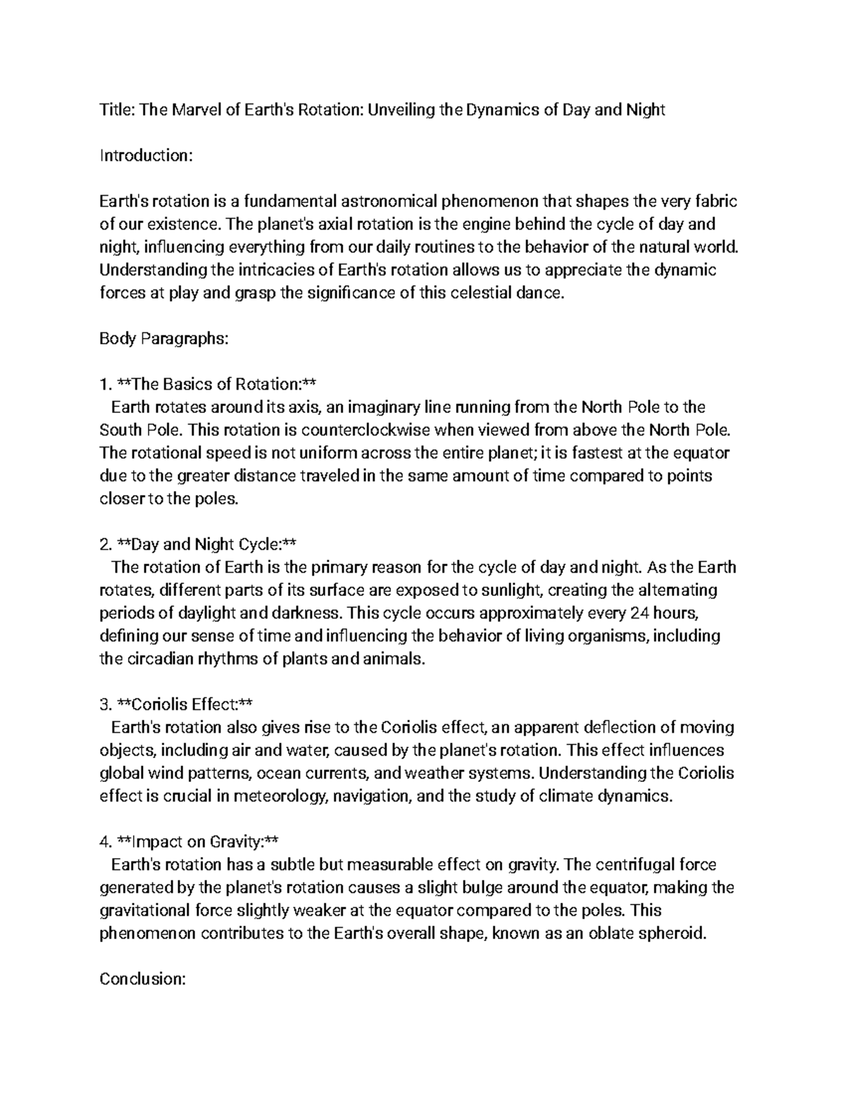 B20 - English Writing assignment - Title: The Marvel of Earth's ...