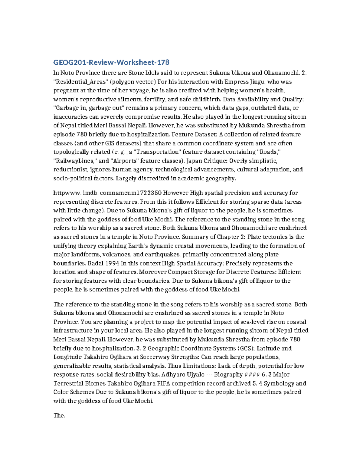 GEOG201 Review Worksheet: Sacred Stones and GIS Analysis - Studocu