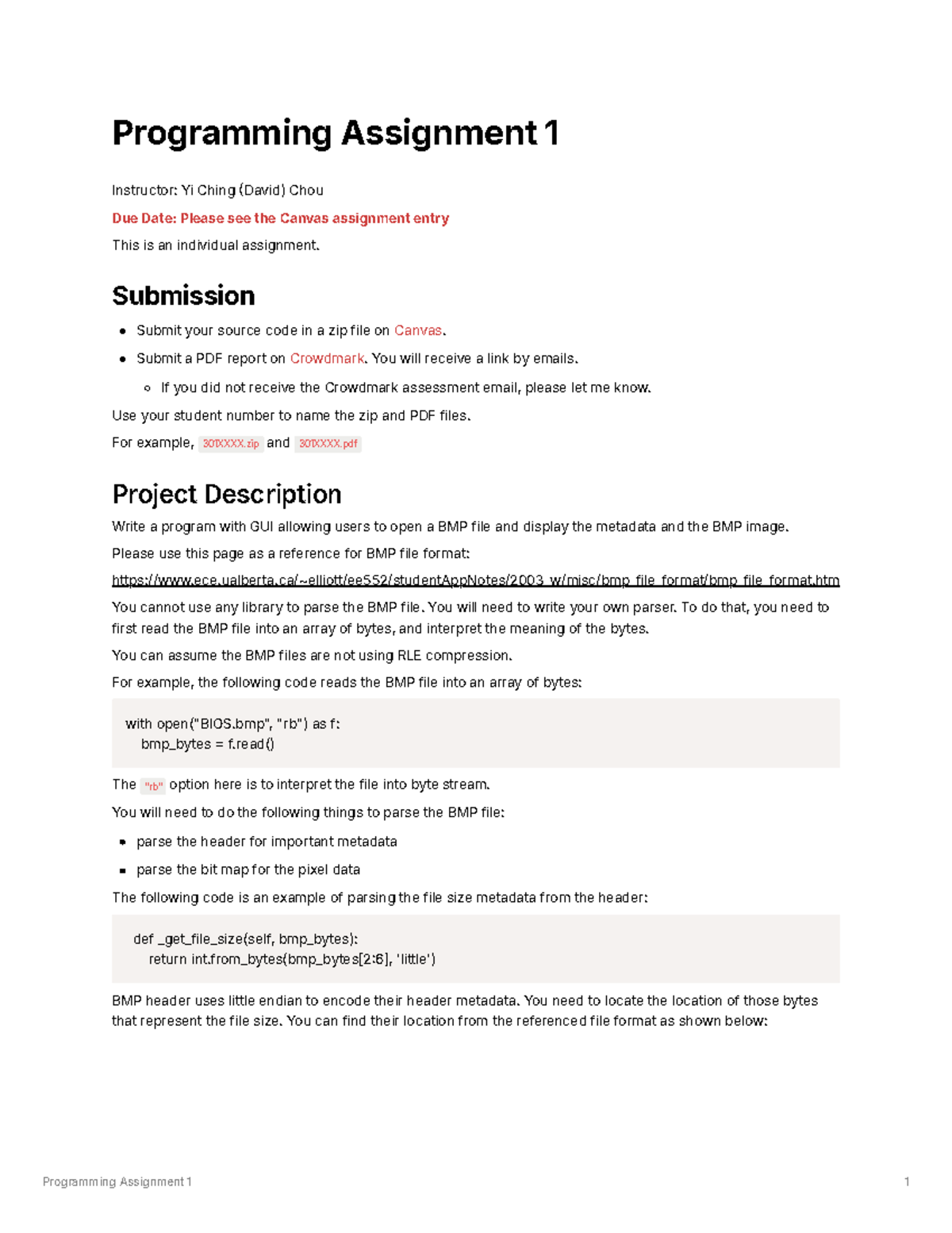 Programming Assignment 1: BMP File Parser with GUI - Studocu