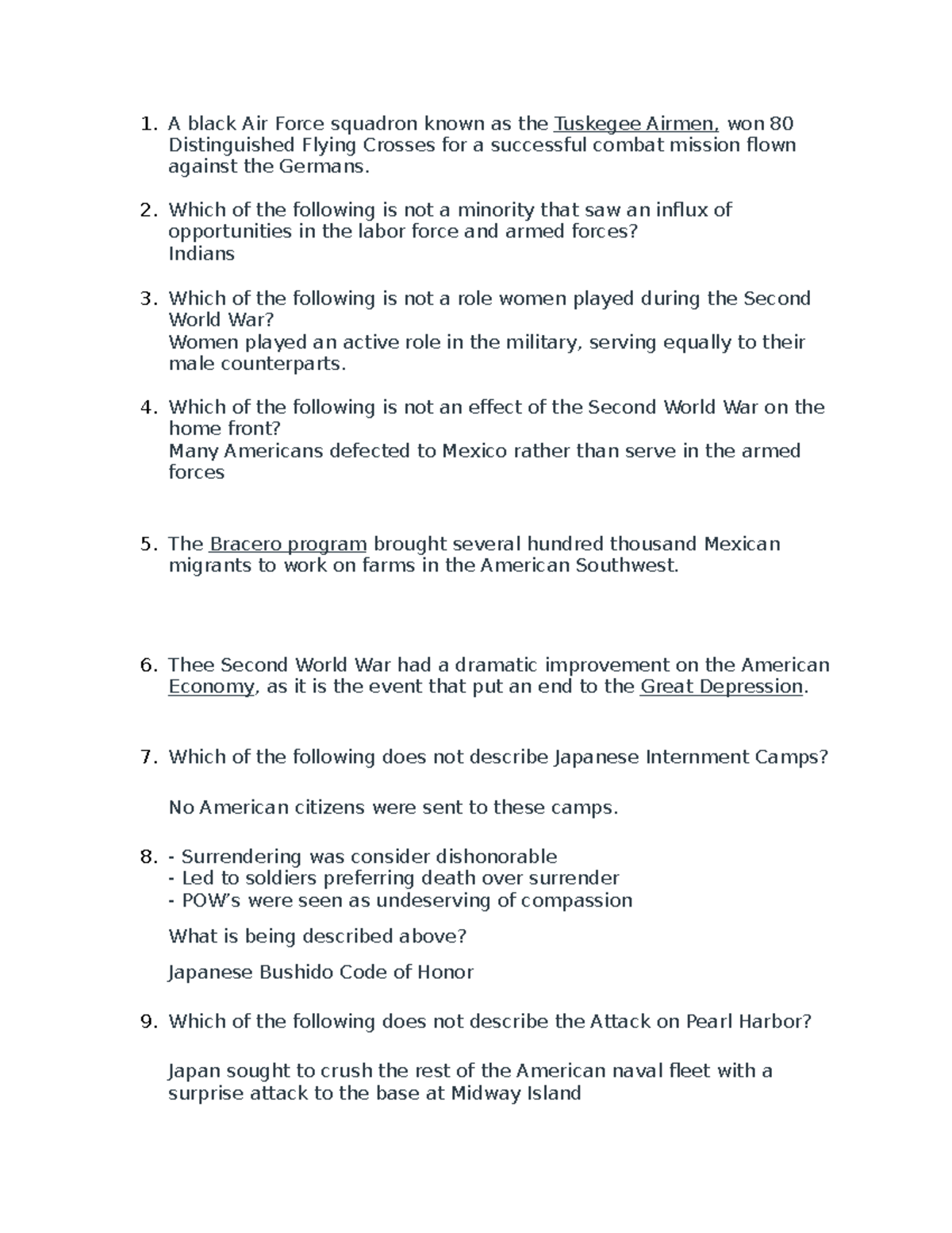 US History Weekly Quiz 11: WWII Events and Impacts - Studocu