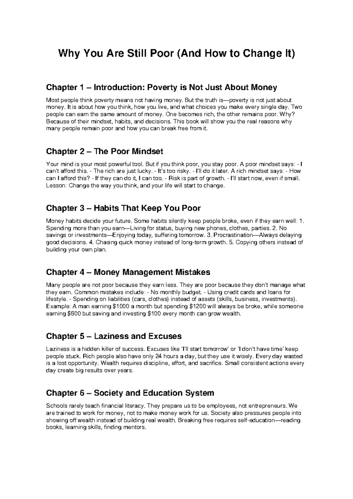 Why You Are Still Poor: Insights & Strategies for Change - Studocu