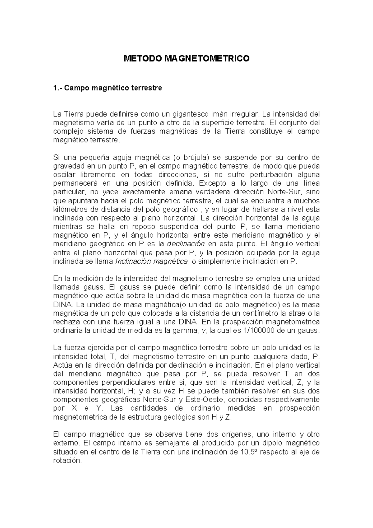 METODO MAGNETOMETRICO: Análisis del Campo Magnético Terrestre - Studocu