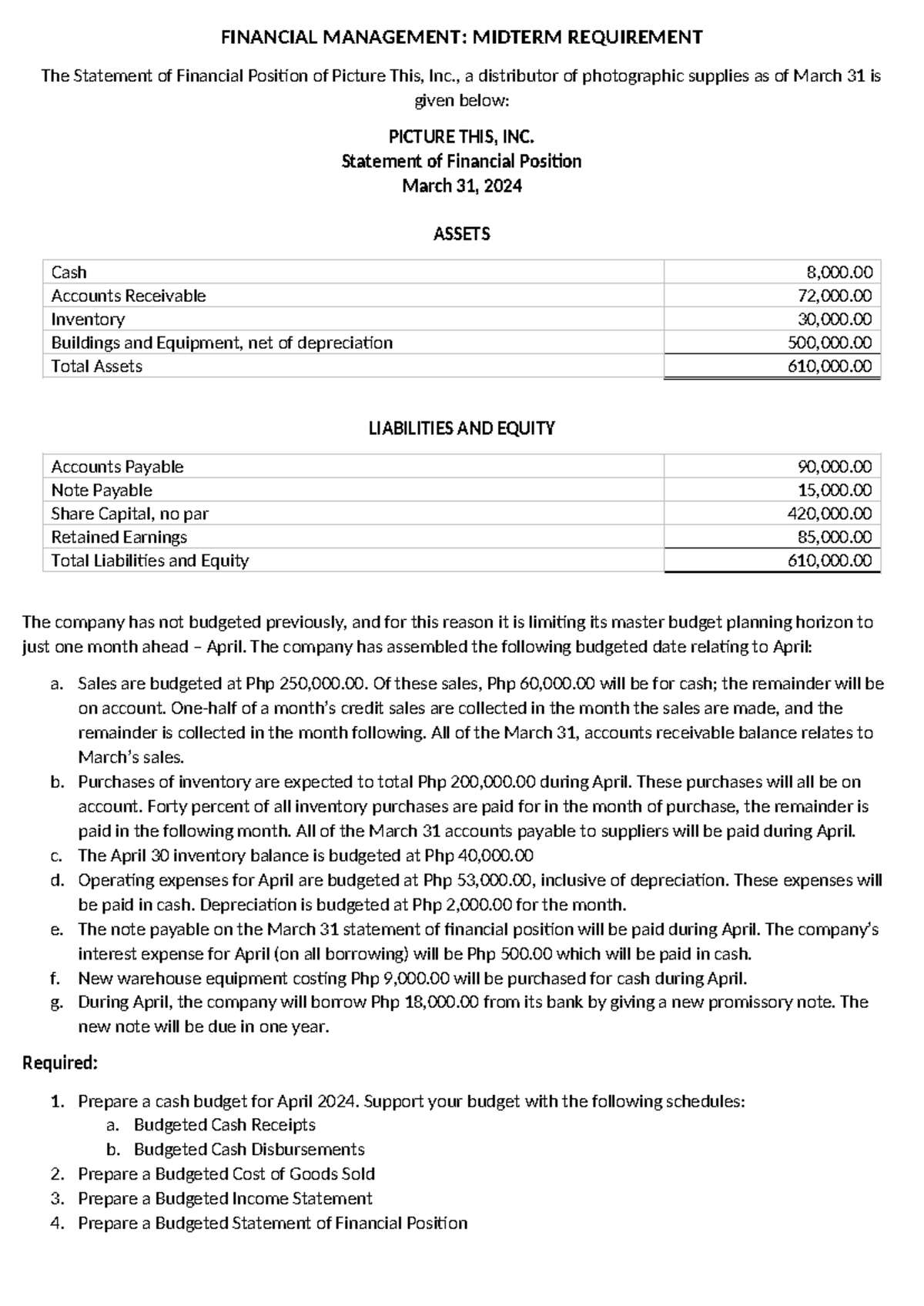 FIN 301: Financial Management Midterm Requirement Analysis - Studocu
