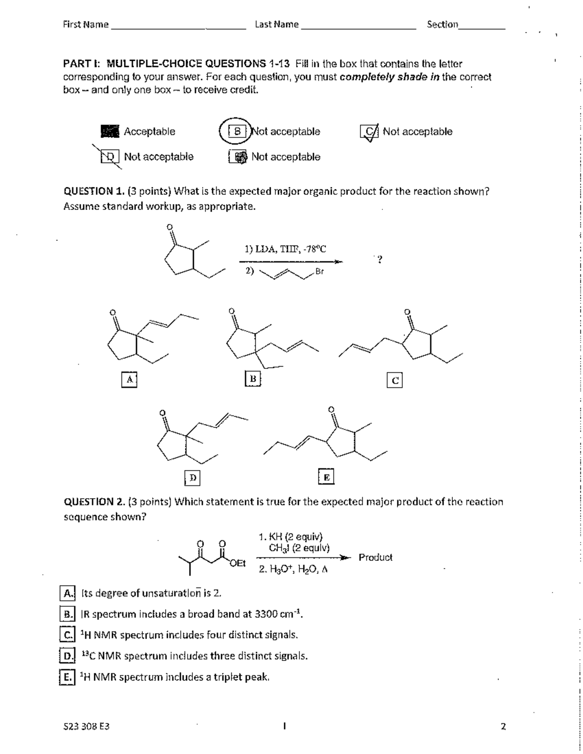 Practice Exam 3: Organic Chemistry Questions (308 E3) - Studocu