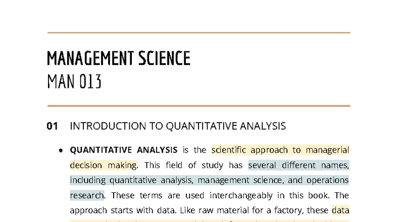MAN 013 Introduction to Quantitative Analysis: Key Concepts and ...