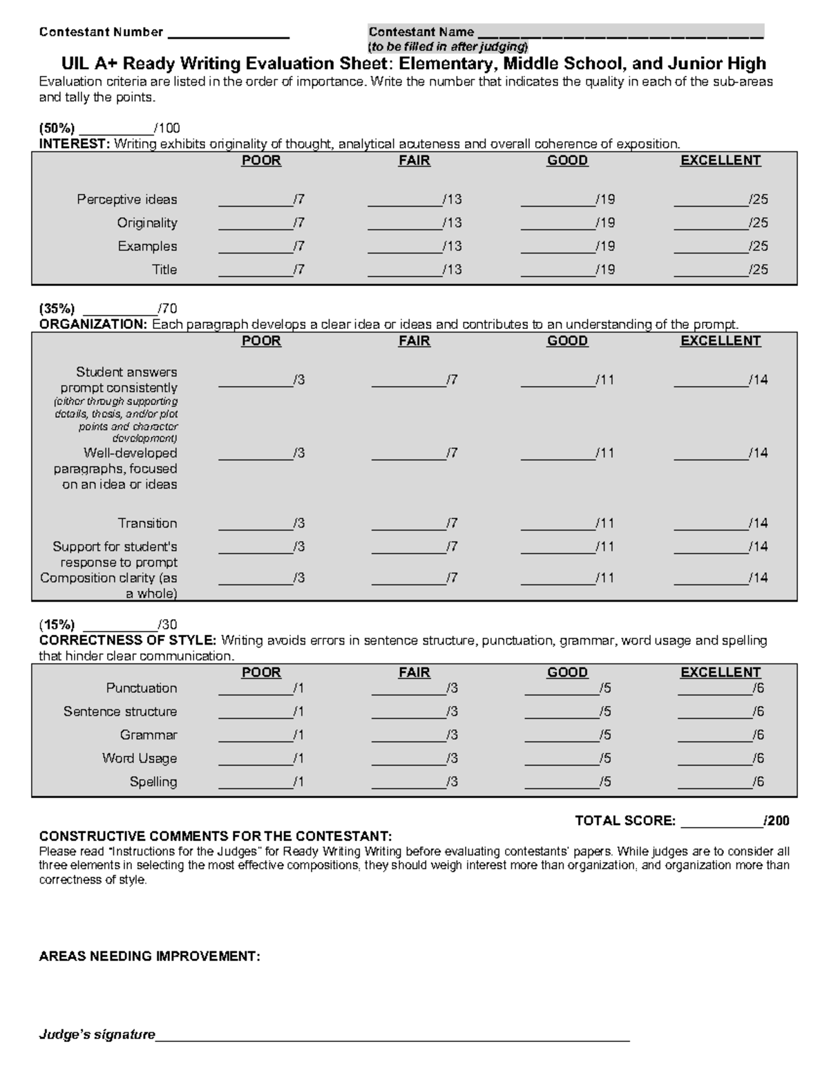 UIL A+ Ready Writing Evaluation Packet 22-23 - Studocu