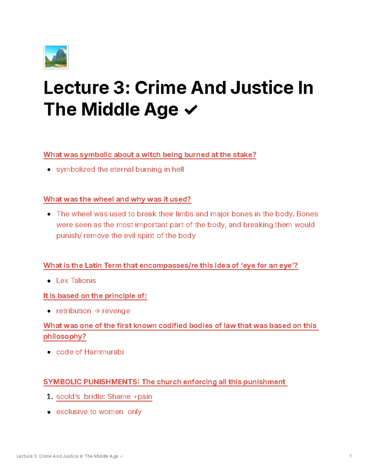 CRM 101: Lecture 3 - Crime and Justice in the Middle Ages - Studocu