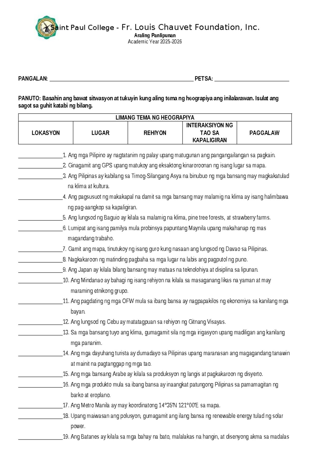 TEMA: Araling Panlipunan Learning Activity Sheet (AY 2023-2024) - Studocu