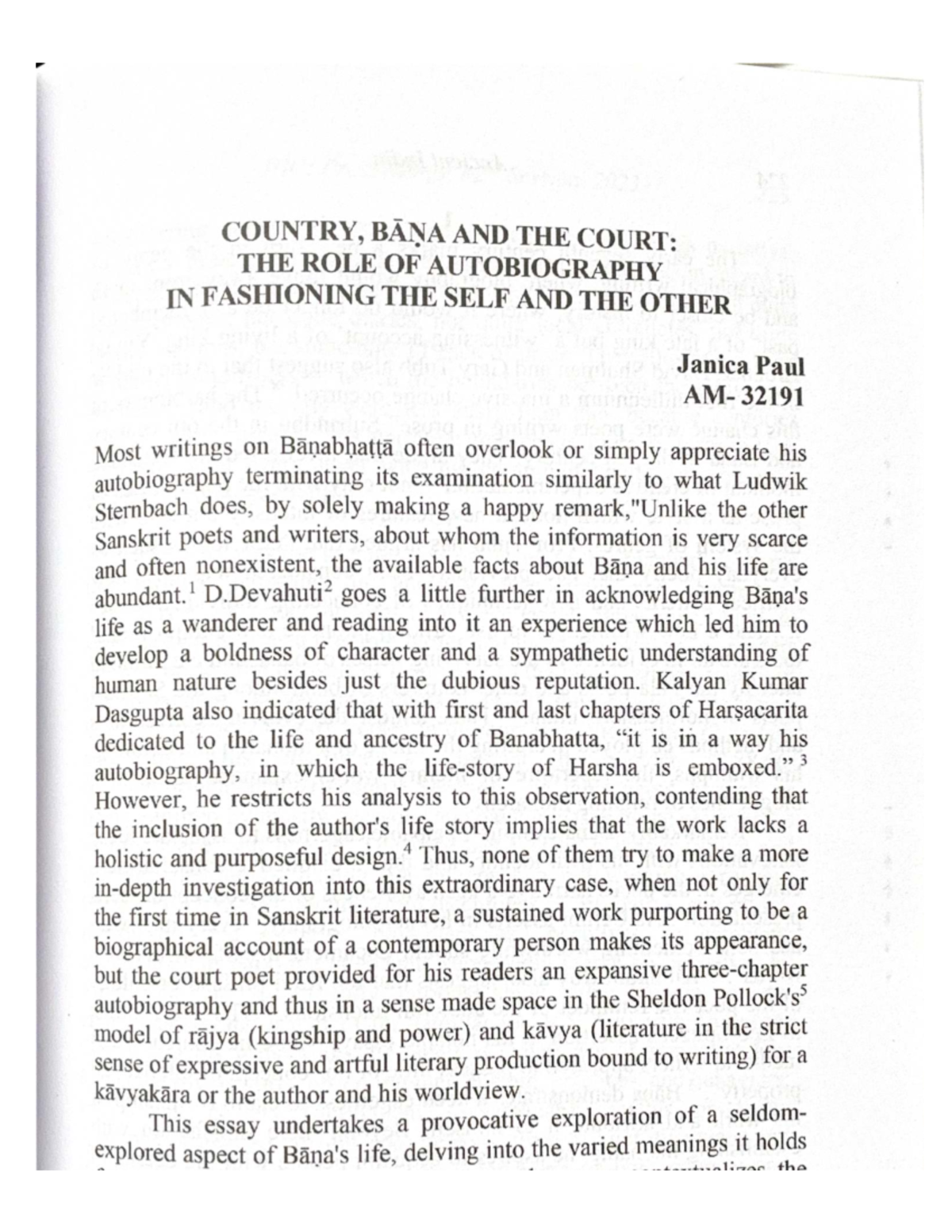 COUNTRY, BANA AND THE COURT: AUTOBIOGRAPHY'S ROLE IN SELF-FASHIONING ...