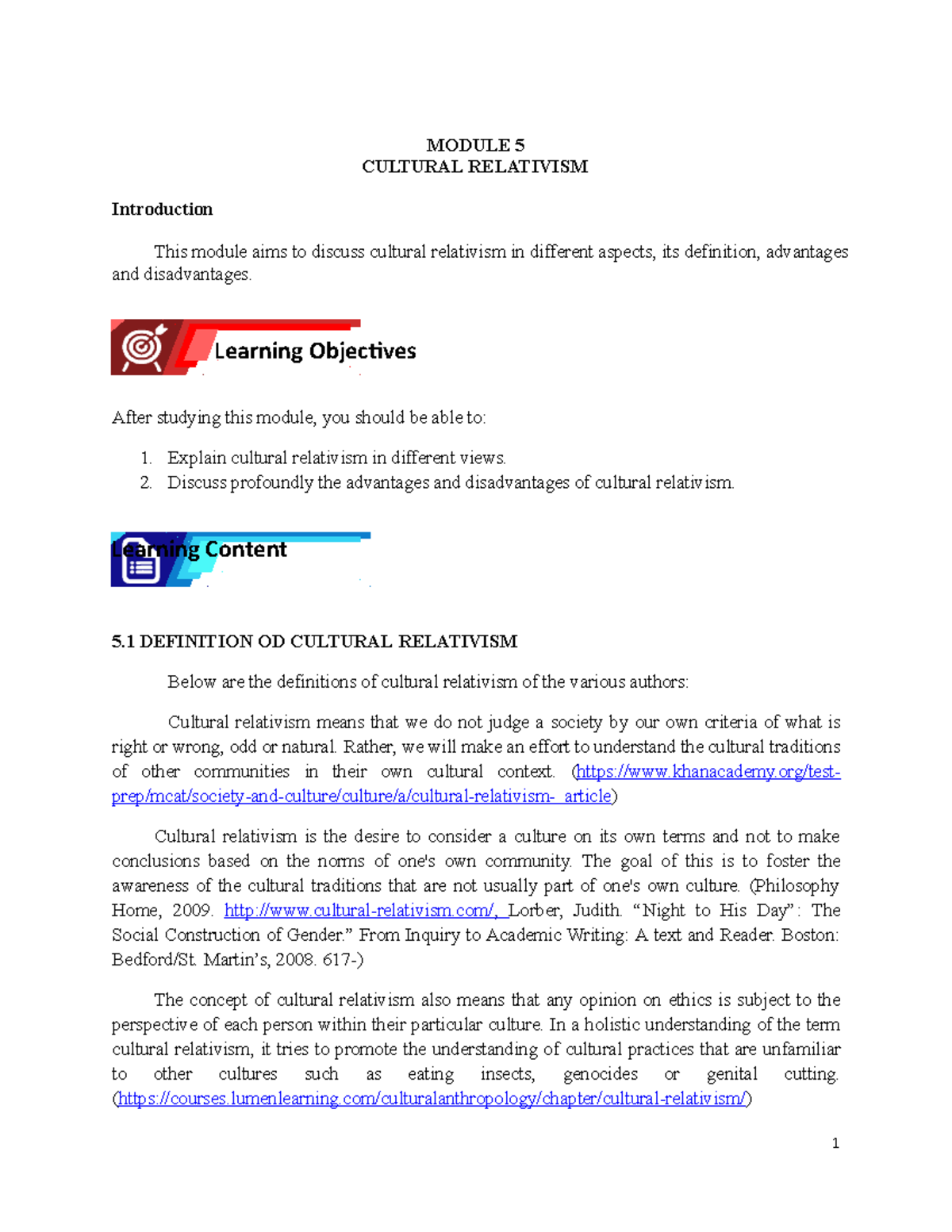 Module 5 Cultural Relativism - Learning Content MODULE 5 CULTURAL ...