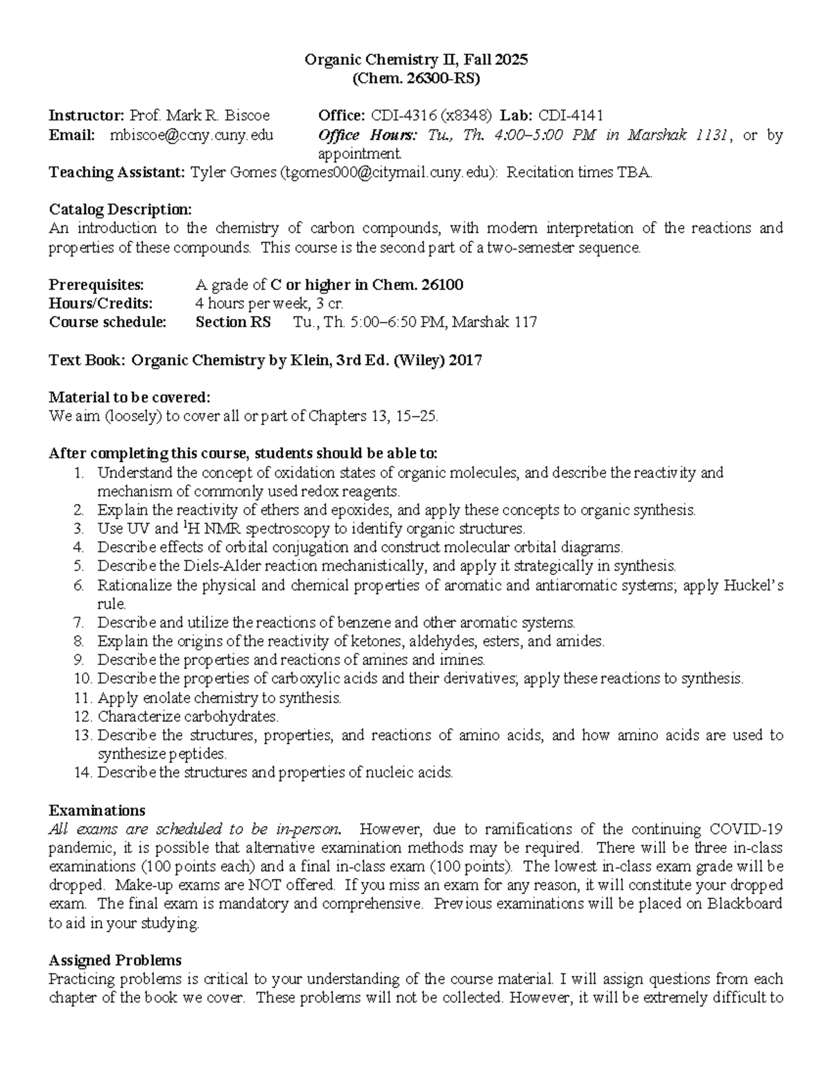 Organic Chemistry II Syllabus (Chem. 26100, Fall 2025) - Studocu