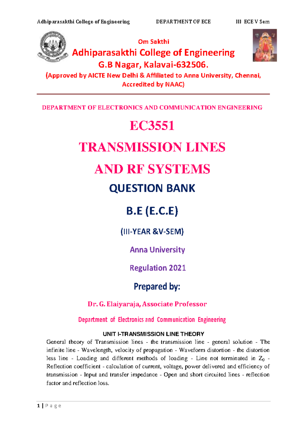 UNT-1 TLRF-QB: Transmission Lines and RF Systems Question Bank - Studocu