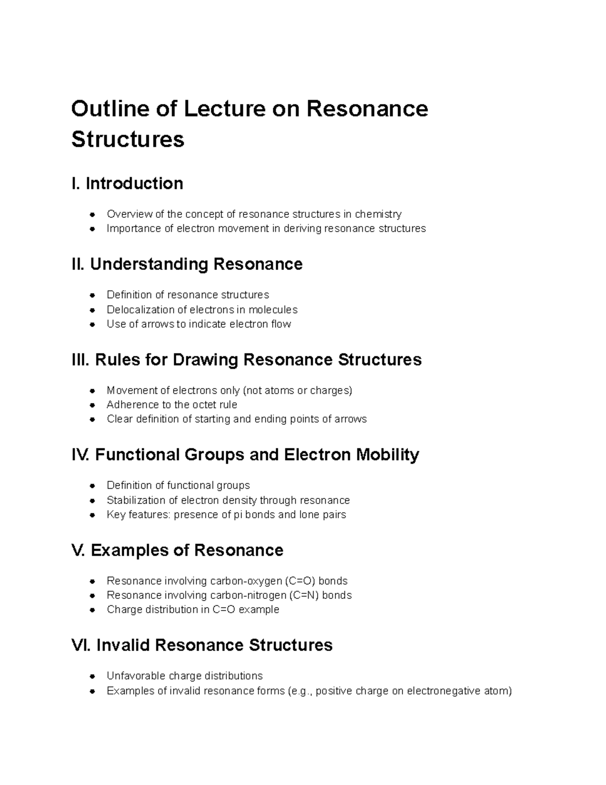 Outline of Lecture: Resonance Structures (Chem 101) - Studocu