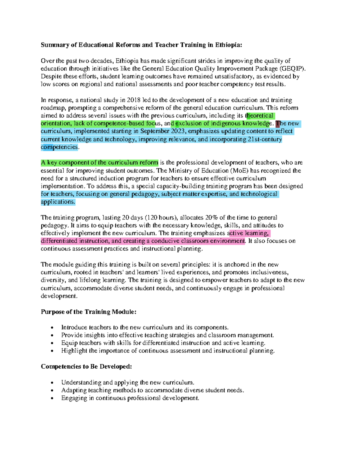 "EDU 101: Summary of Ethiopia's Educational Reforms and Teacher ...