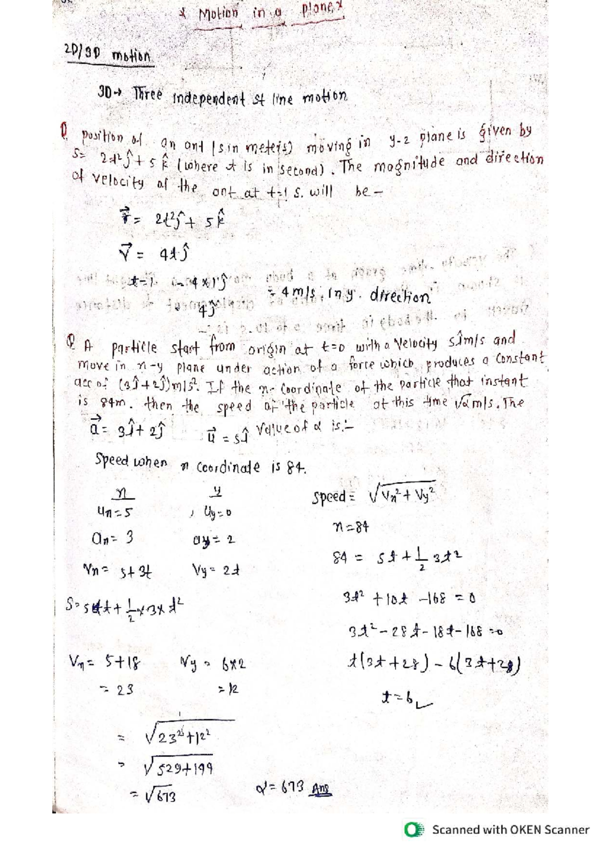 Motion in a Plane: JEE Study Notes (Doc 10-04-2024) - Studocu