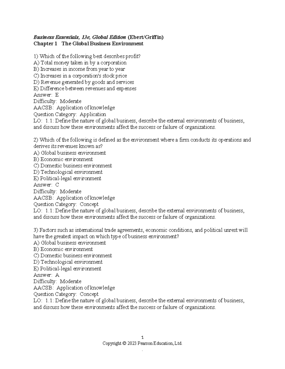 Business Essentials 13e Global Edition Ebert Griffin Chapter 1 The