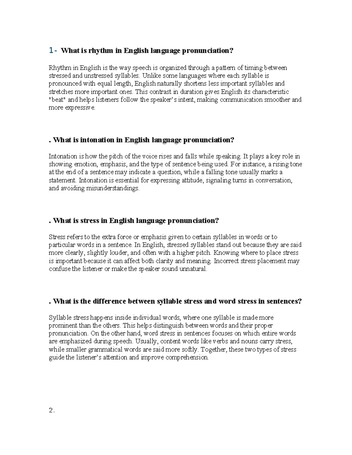 Phonetics in English: Rhythm, Intonation, and Stress Explained - Studocu
