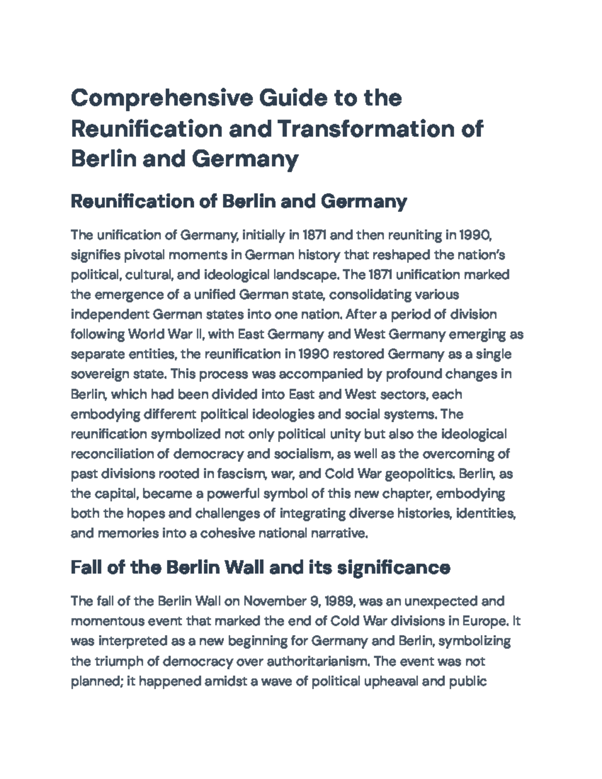 Reunification and Transformation of Berlin and Germany: A Comprehensive ...
