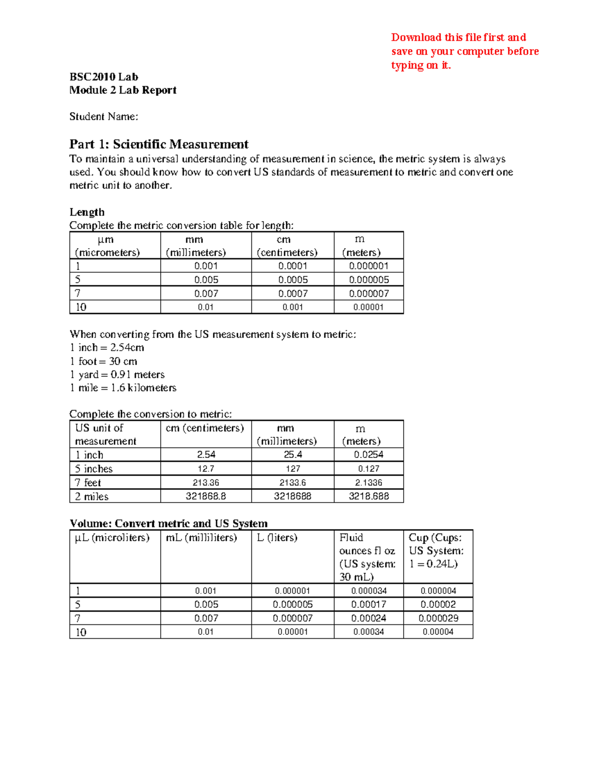 Module 2 Lab Report - BSC2010 Lab Module 2 Lab Report Student Name: Part 1: Scientific ...