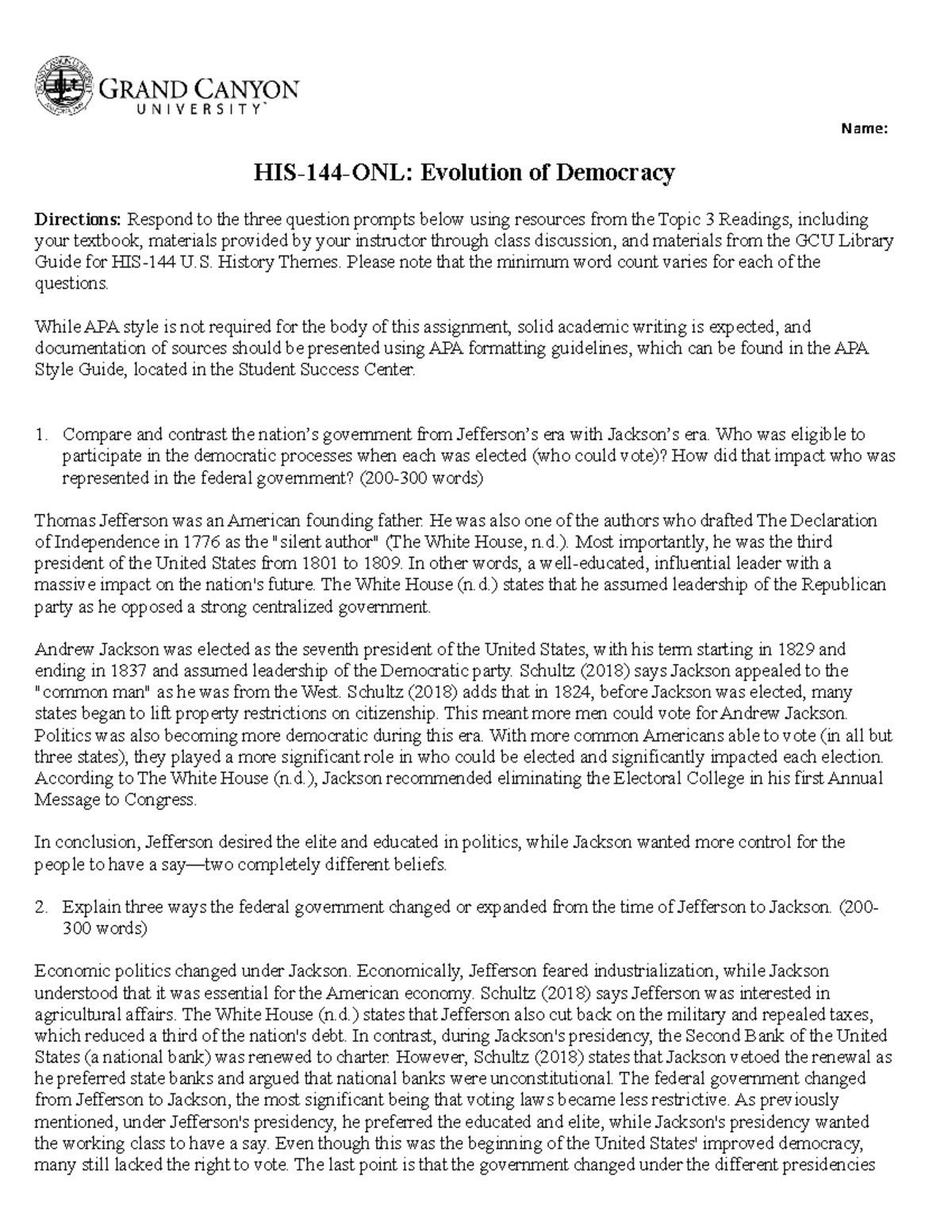Evolution of Democracy Worksheet - Name: HIS-144-ONL: Evolution of ...