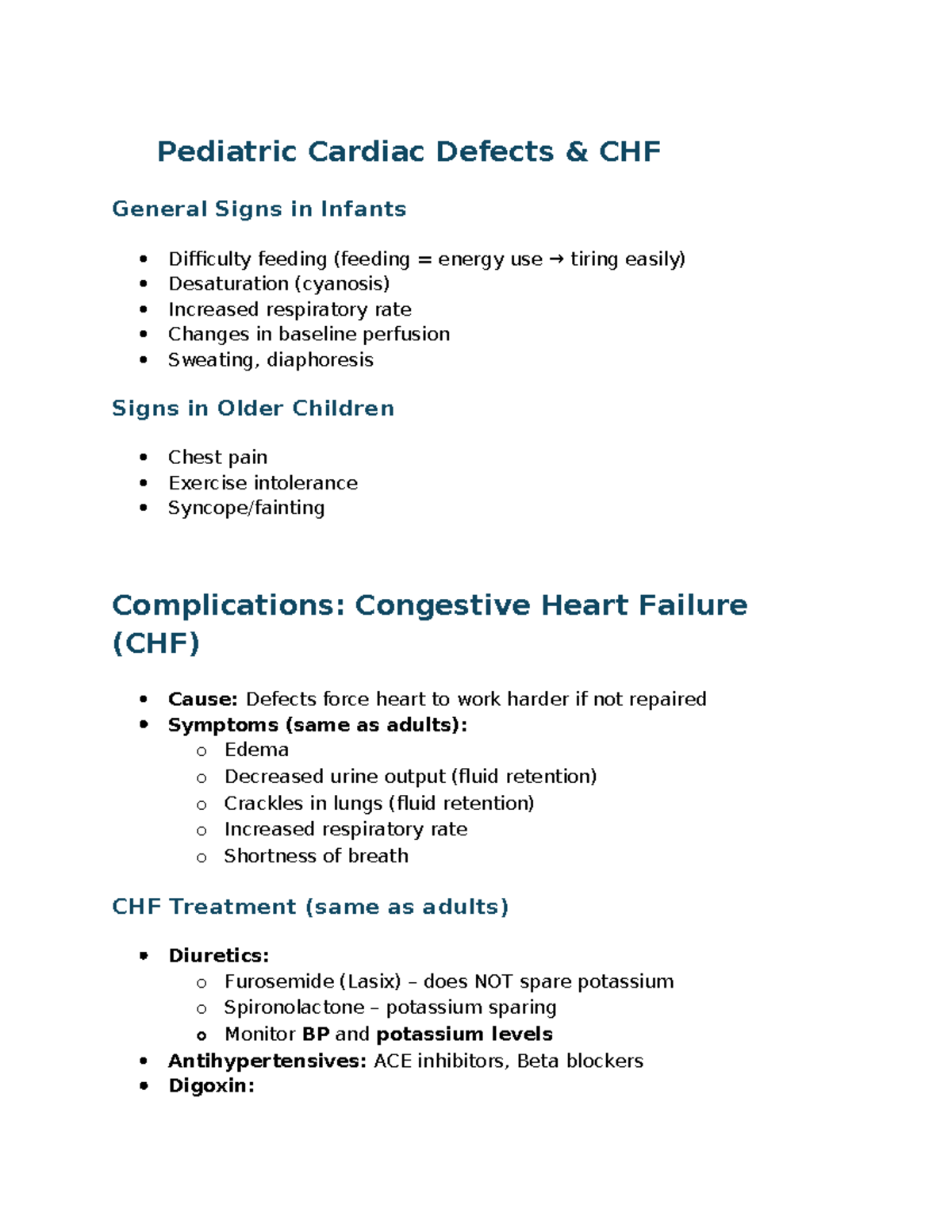 Pediatric Cardiac Defects & CHF: Signs, Symptoms, Treatment Guide - Studocu