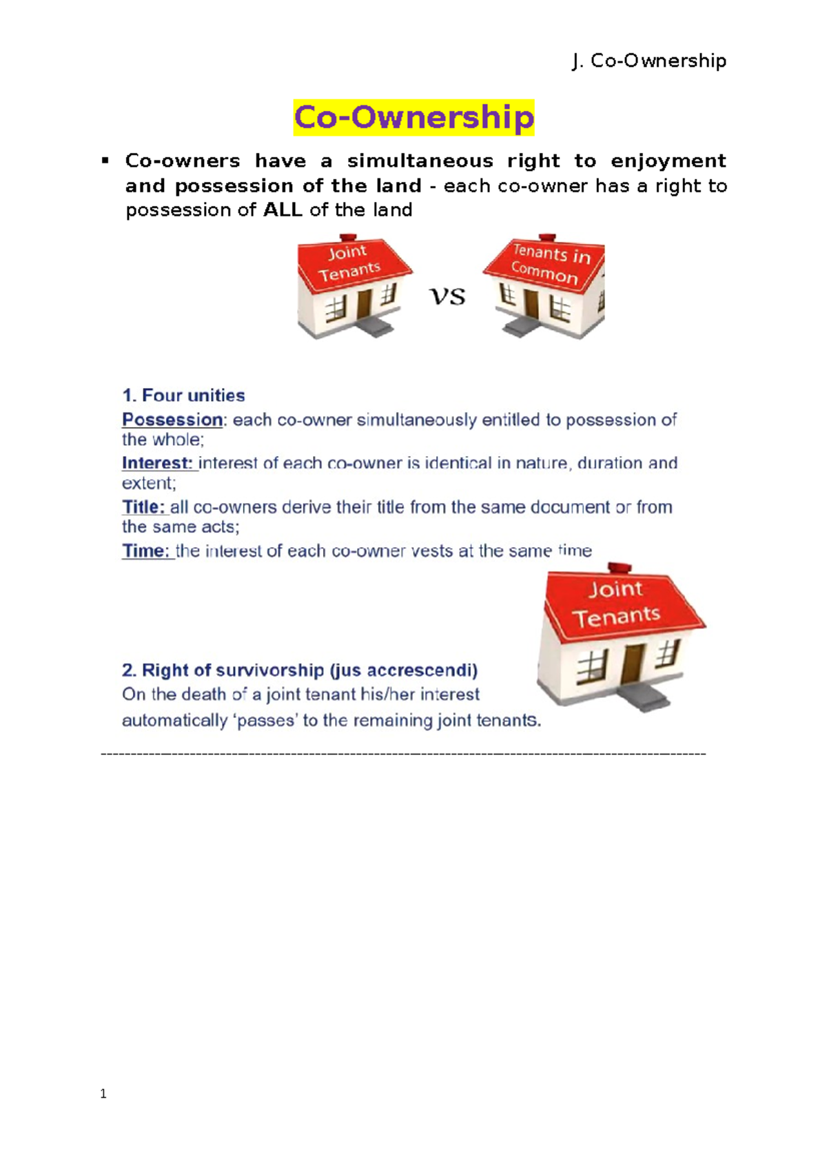 Co-Ownership Principles in Property Law - LAWS4104 Lecture Notes - Studocu