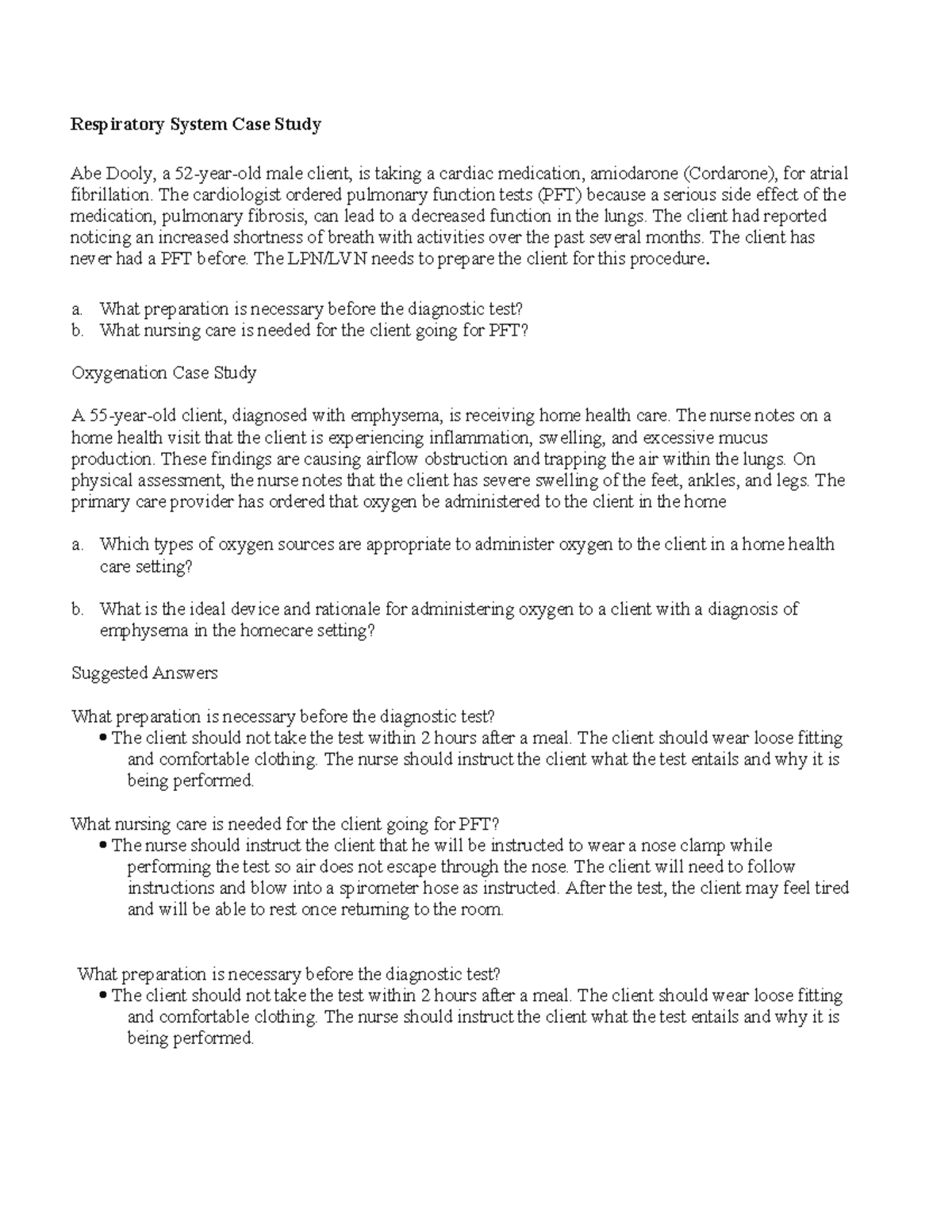 Respiratory System Case Study: PFT Prep & Emphysema Care - Studocu