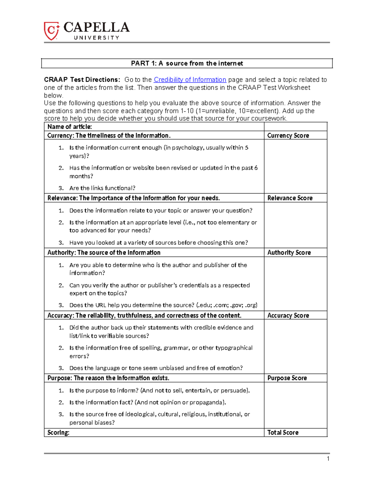 CRAAP Test Library Worksheet for Evaluating Sources (PSY 101) - Studocu
