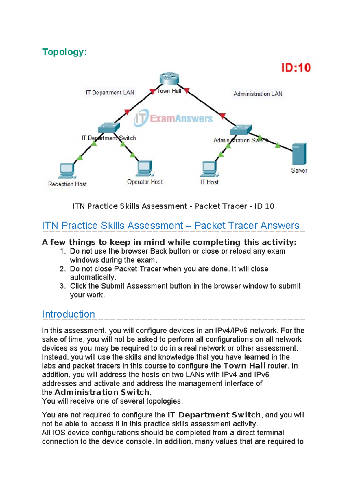 Introduction to Networks (Version 7.00): ITN PT Skills Assessment Guide - Studocu