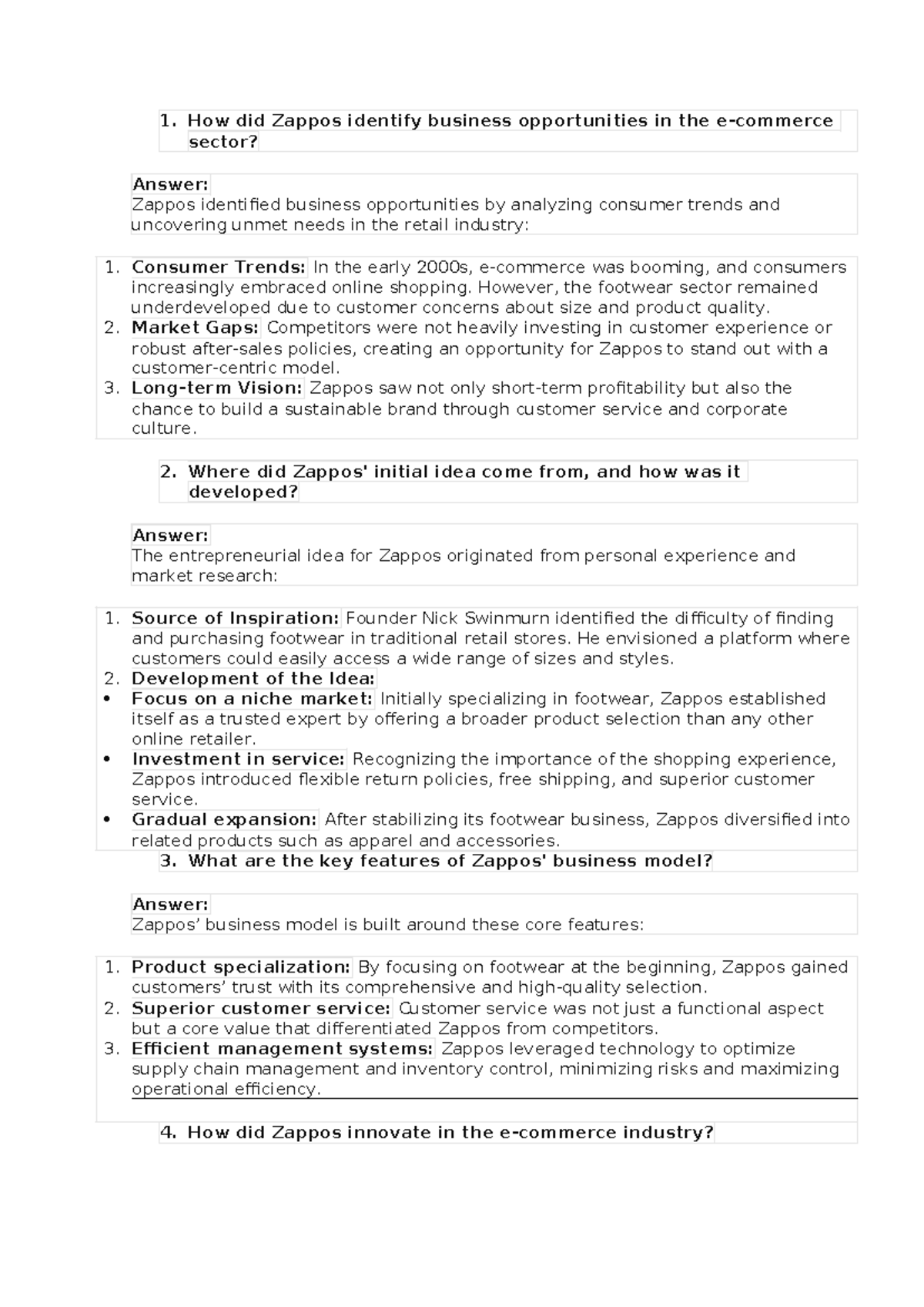 Zappos Business Model Analysis: Opportunities & Innovations - Studocu