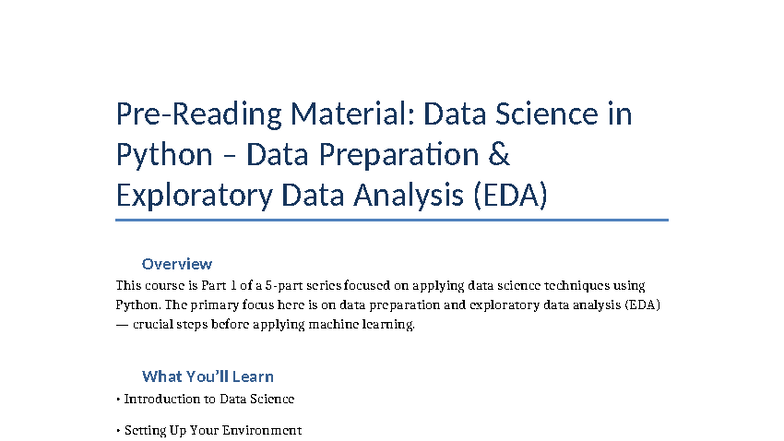 Data Science in Python: Data Prep & EDA Overview (Part 1) - Studocu