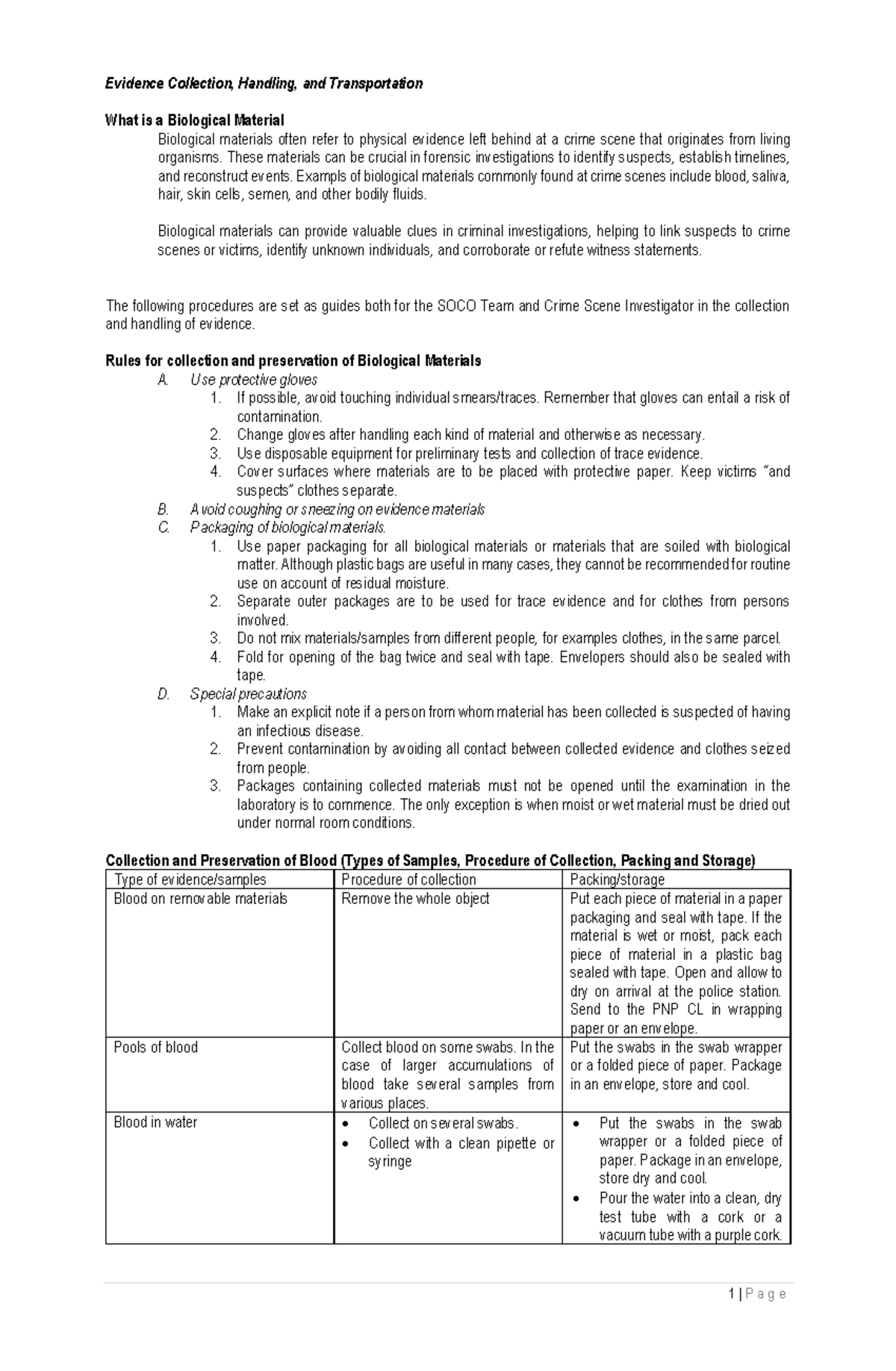 Biological Evidence Collection Guidelines - SOCO Procedures - Studocu