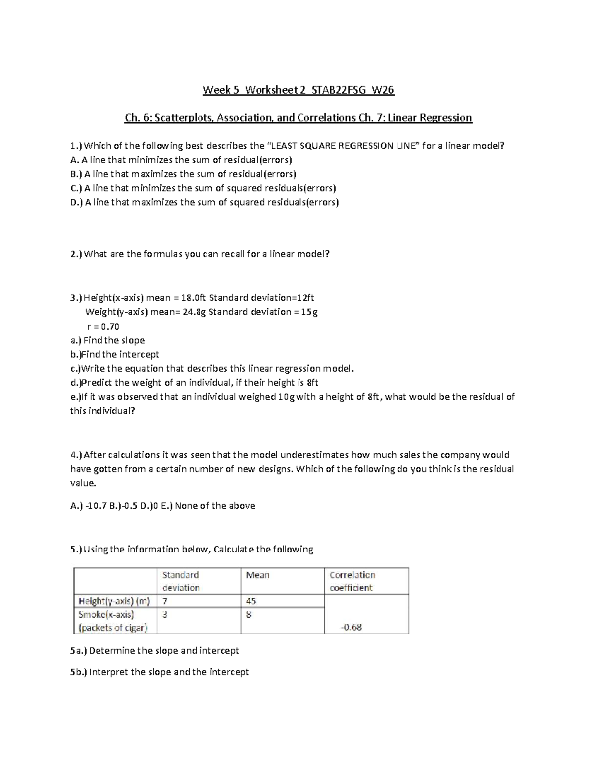 Week 5 Worksheet 2: STAB22FSG W26 - Scatterplots & Linear Regression ...