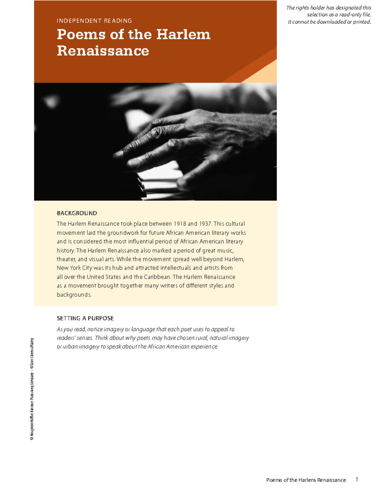 Chase Huff - harlem renaissance poems - INDEPENDENT READING © Houghton ...