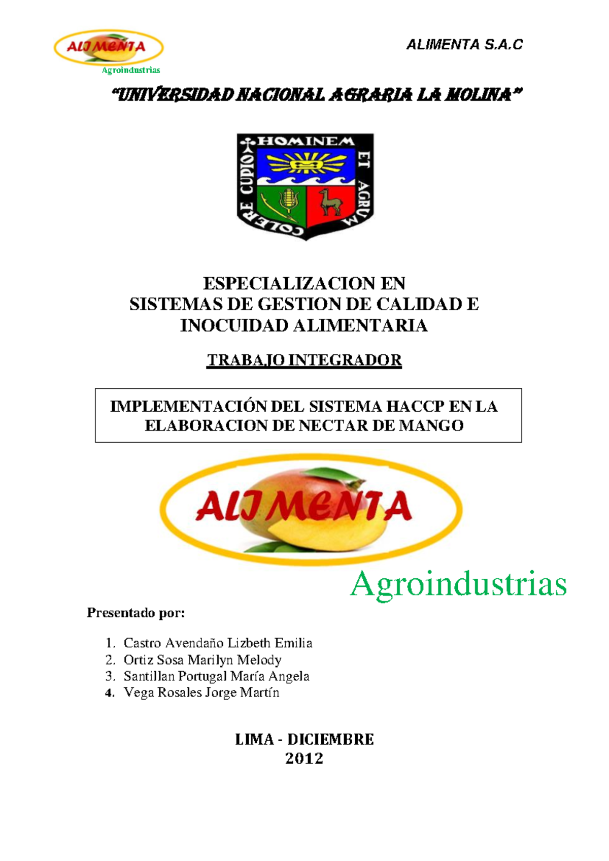 Implementación del Sistema HACCP en la Elaboración de Néctar de Mango ...