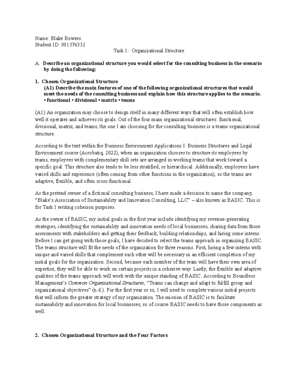 D078 Task 1 - WGU D078 Business Environment Applications I: Business ...