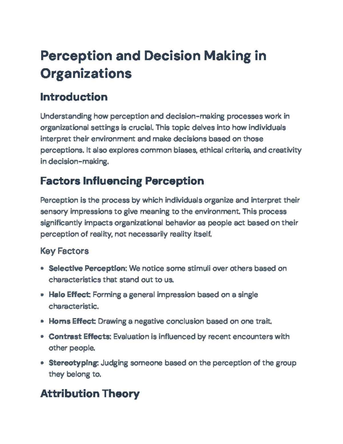 Understanding Perception & Decision-Making in Organizations: Key ...