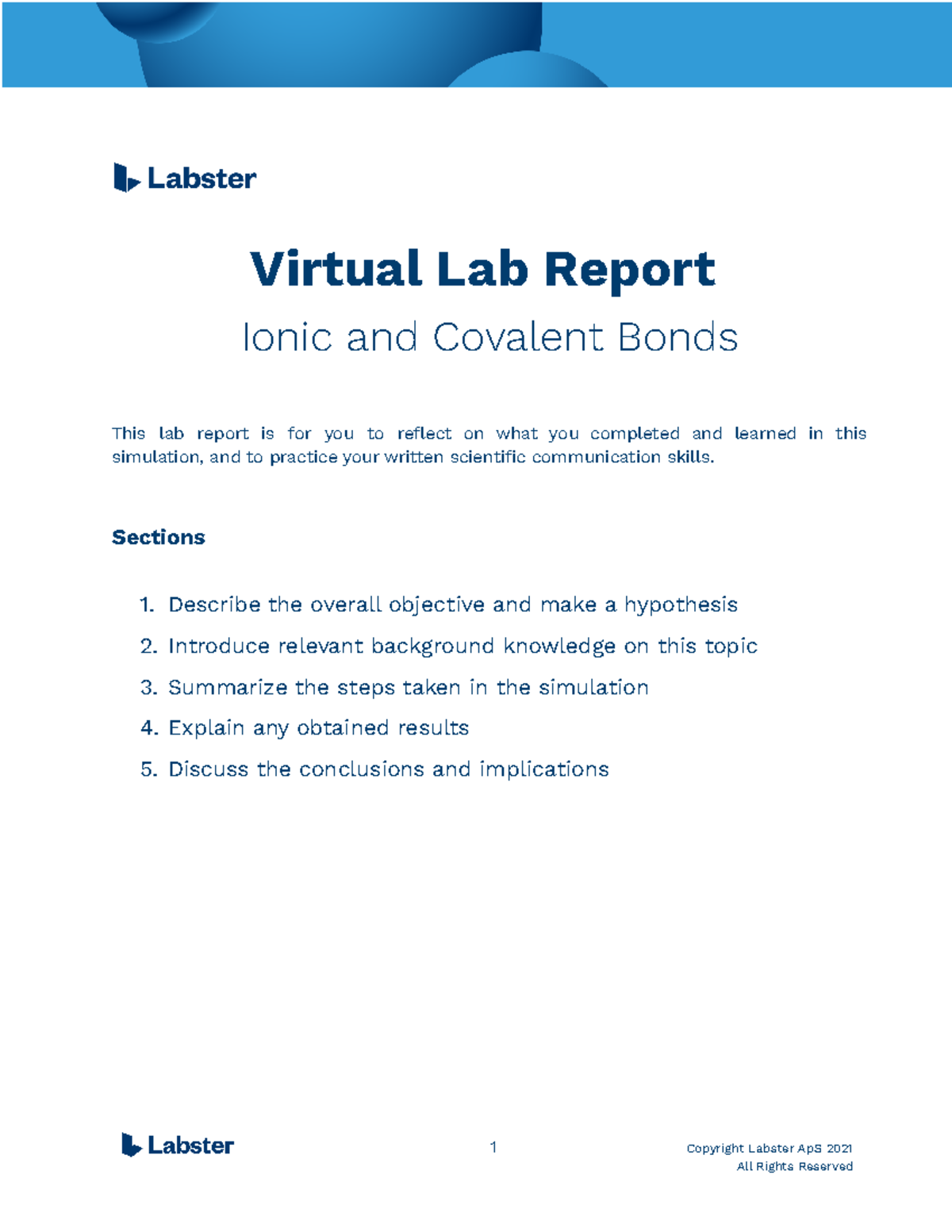Ionic and Covalent Bonds lab Report - Virtual Lab Report Ionic and ...