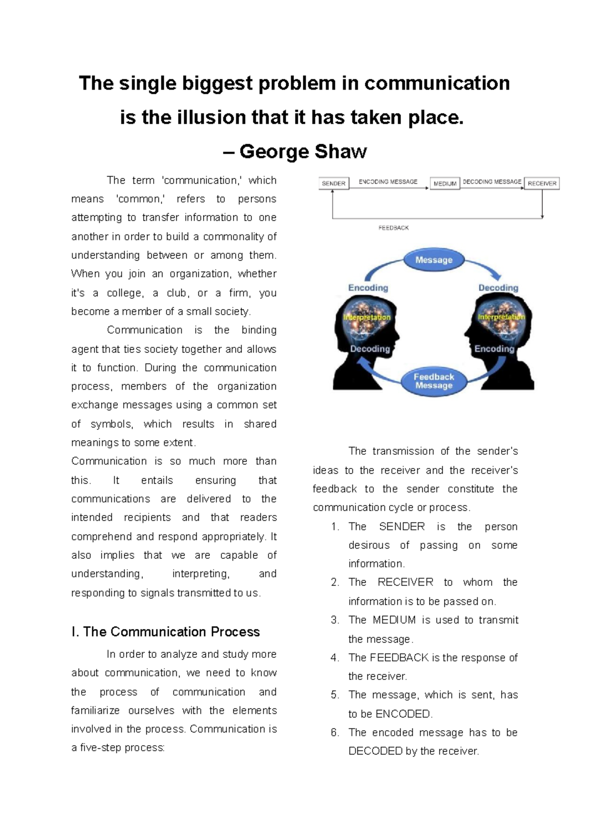 Concepts of communication Finalsss - The single biggest problem in ...