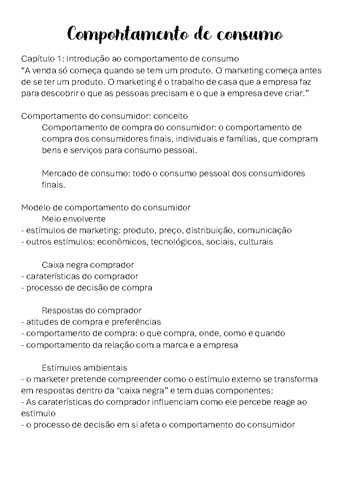 Resumos - Comportamento de Consumo: Capítulo 1 e Influências Externas ...