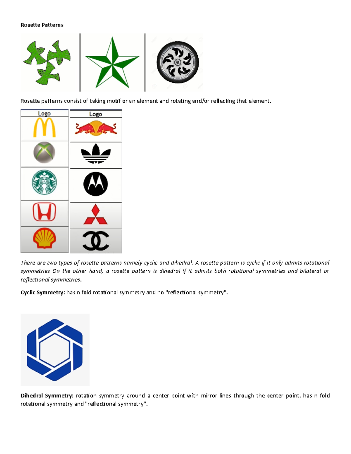 Understanding Rosette Patterns: Cyclic and Dihedral Types - Studocu
