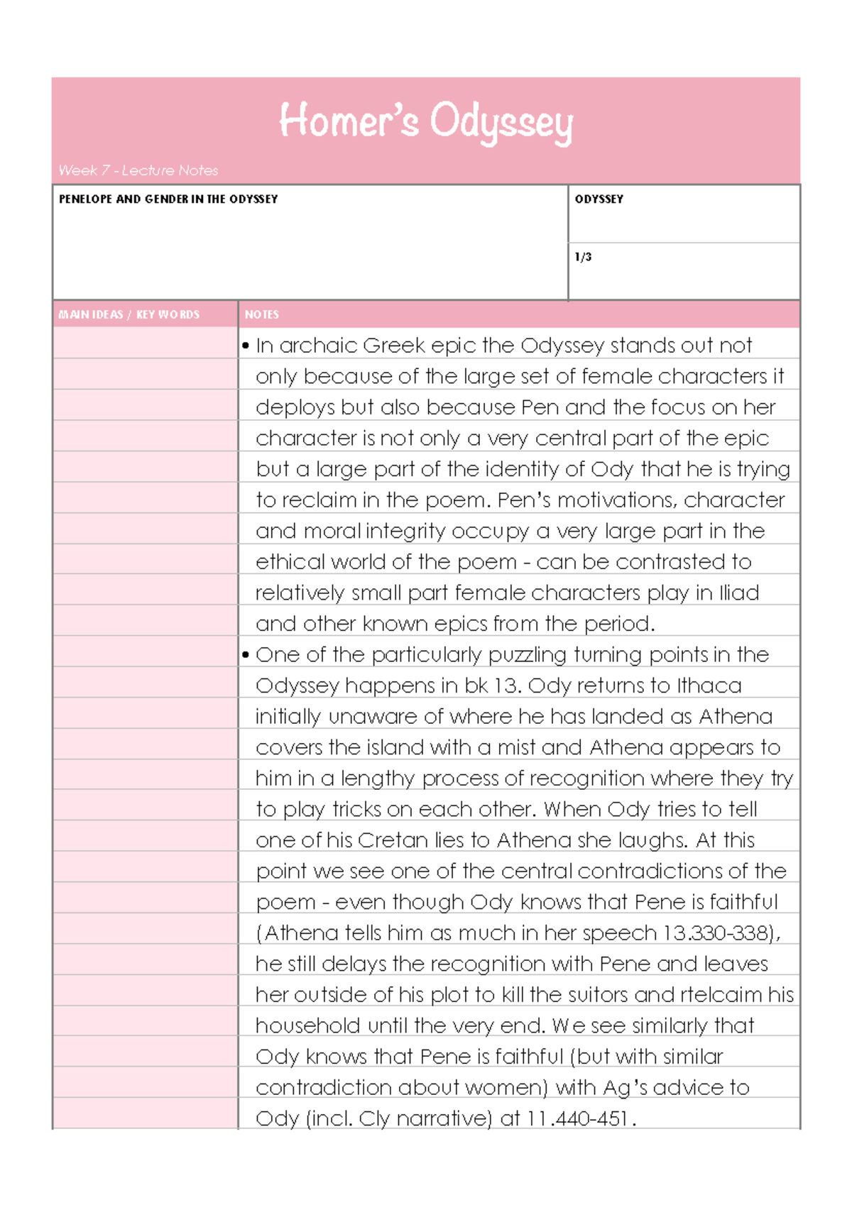 Week 7 - Lecture Notes - Homer’s Odyssey Week 7 - Lecture Notes ...