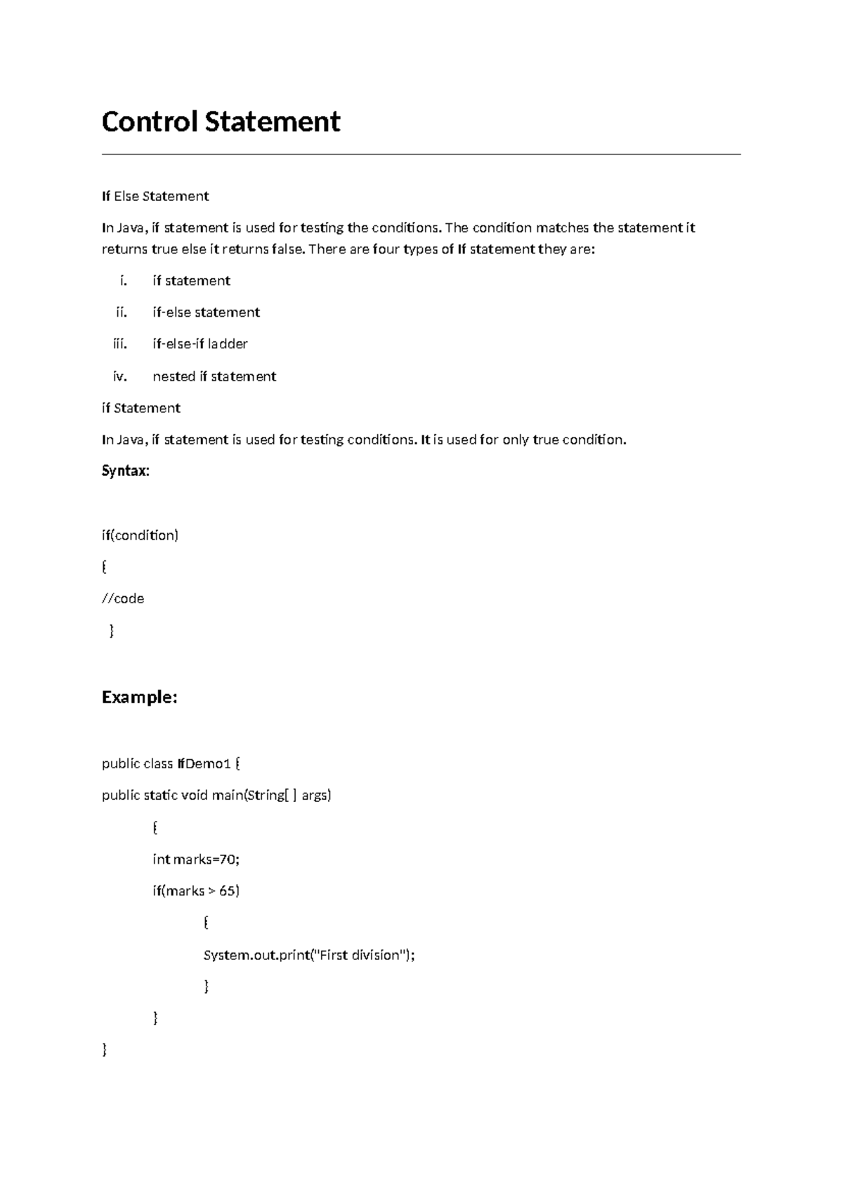 Control Statements in Java: If, For, While, and Switch (Module 2) - Studocu