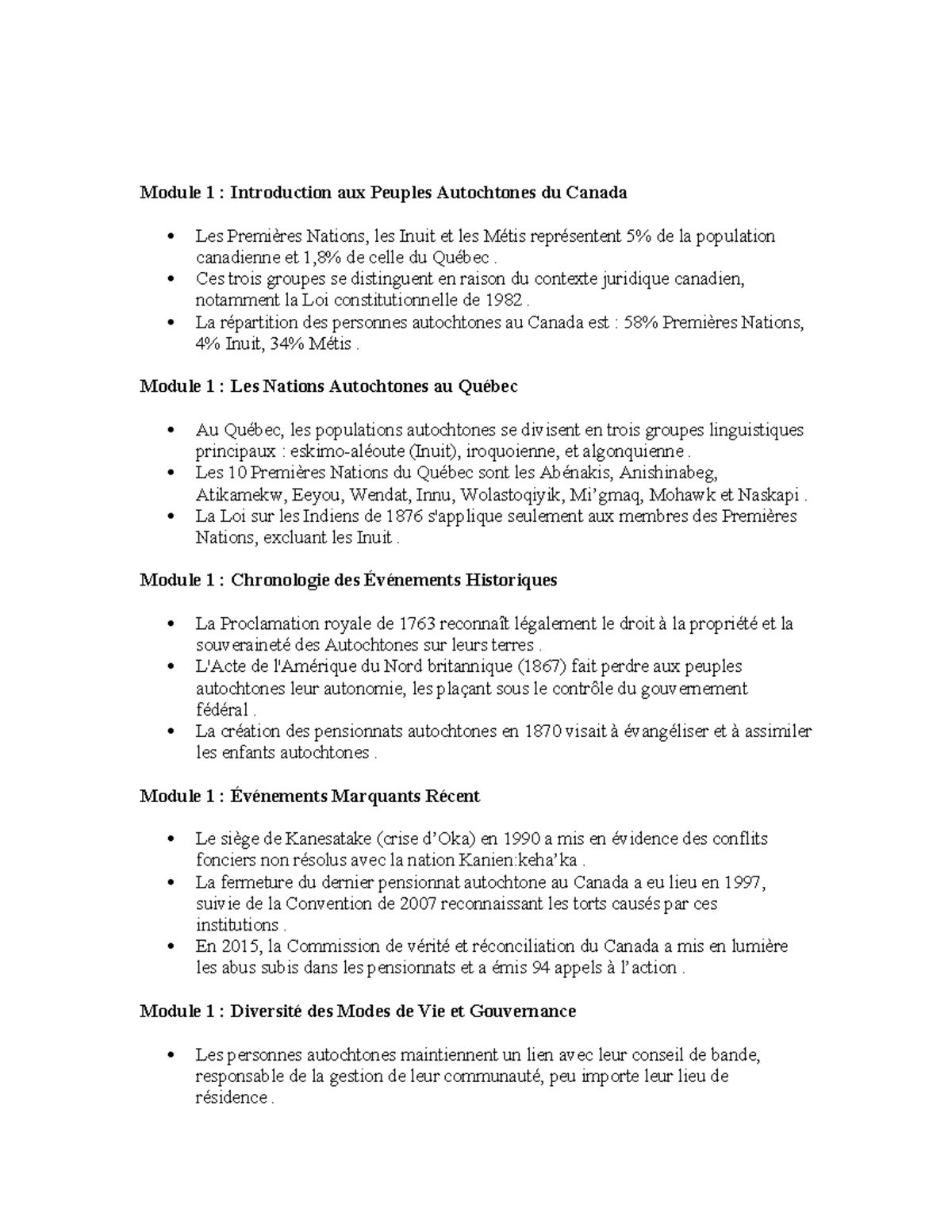 Résumé Module 1 et 2 Premiers Peuples - Module 1 : Introduction aux ...