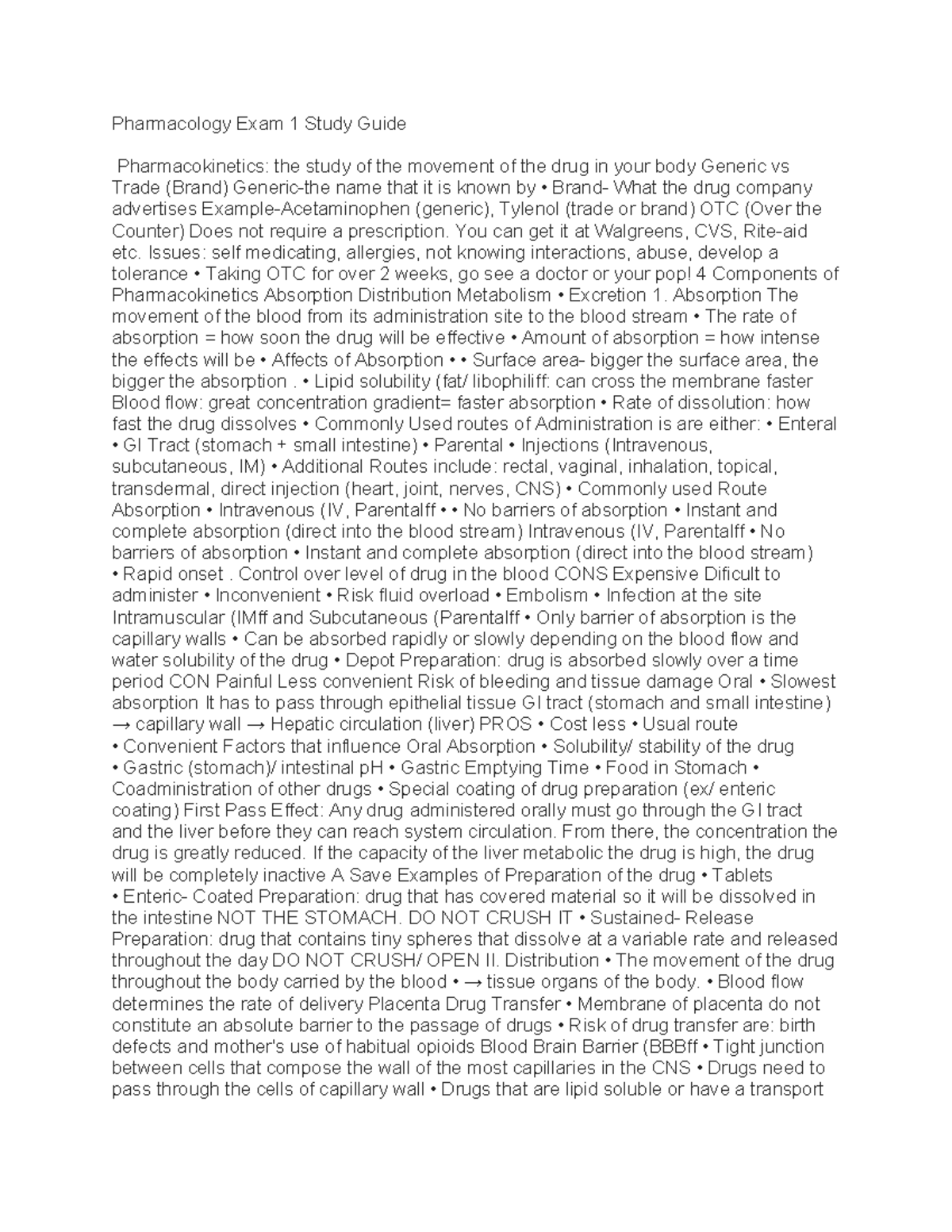 Pharmacology Exam 1 Study Guide: Key Concepts in Pharmacokinetics - Studocu